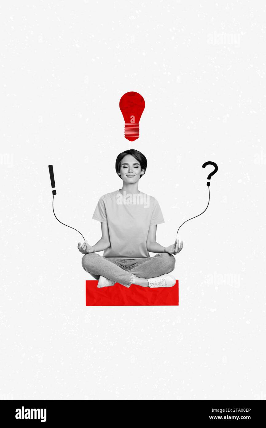 Collage 3d image of pinup pop retro sketch of young female meditate ...