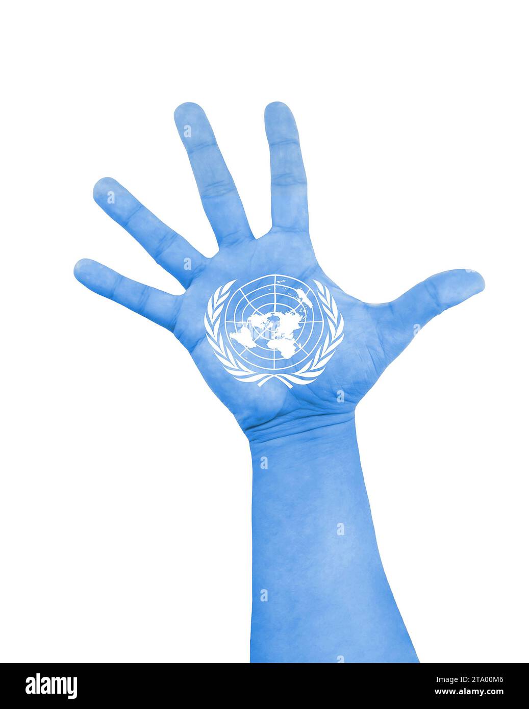 ROME, Italy - October 24, 2016: UN Day, open hand raised with color ...