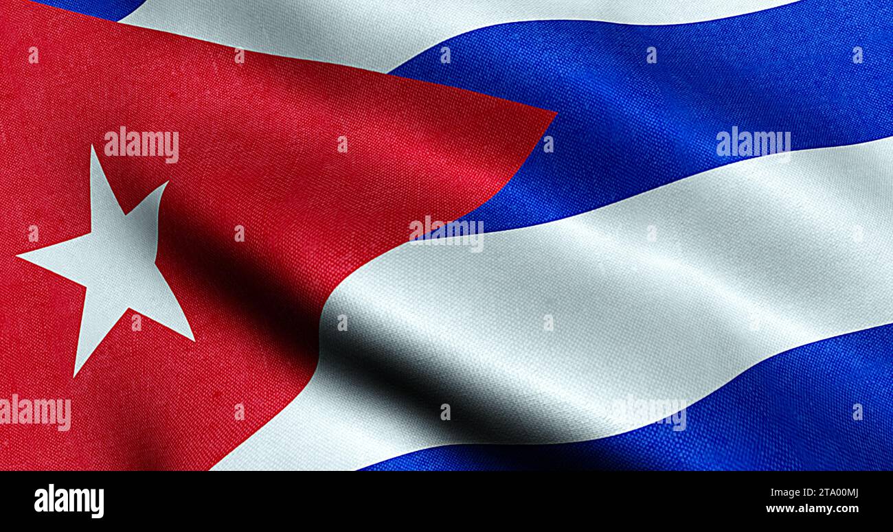 waving fabric texture of the flag of cuba, real texture color red blue ...