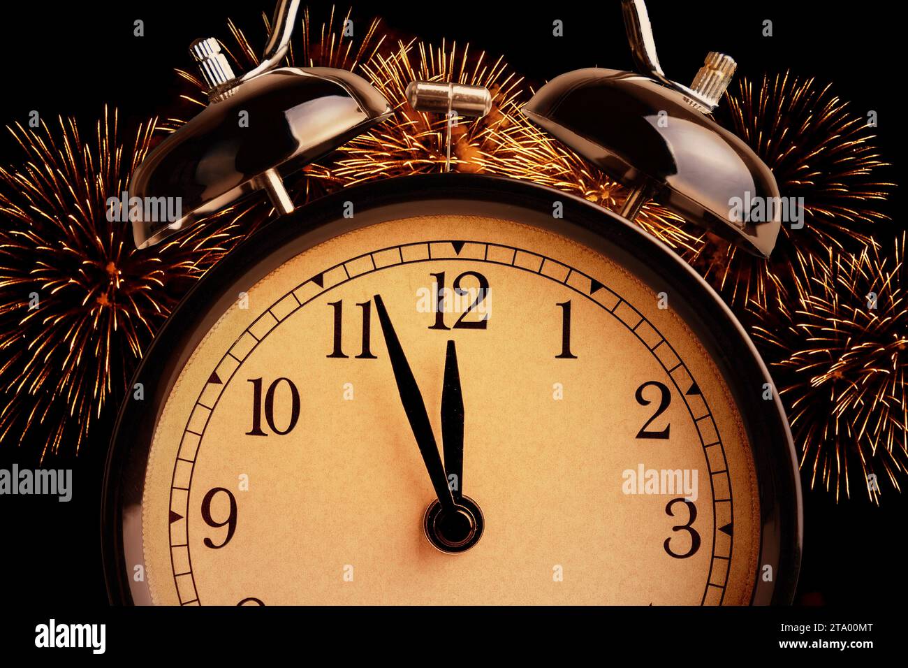 vintage alarm clock is showing midnight. It is twelve o'clock, holiday ...