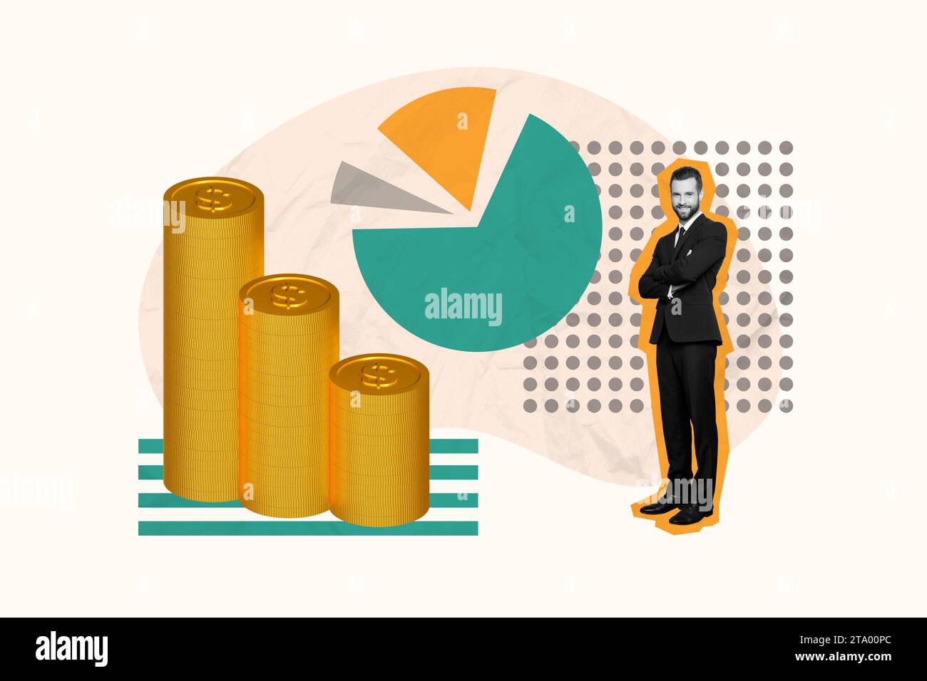 Creative poster collage of confident financier economist trader banker ...