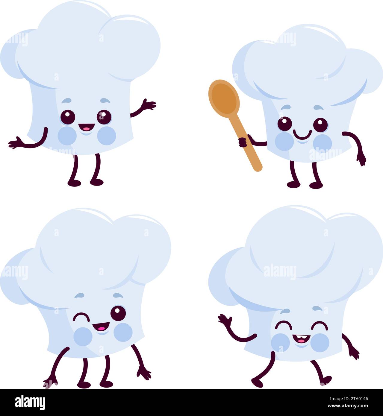Cute cooking hat characters. Cartoon chef caps smiling and holding a ...