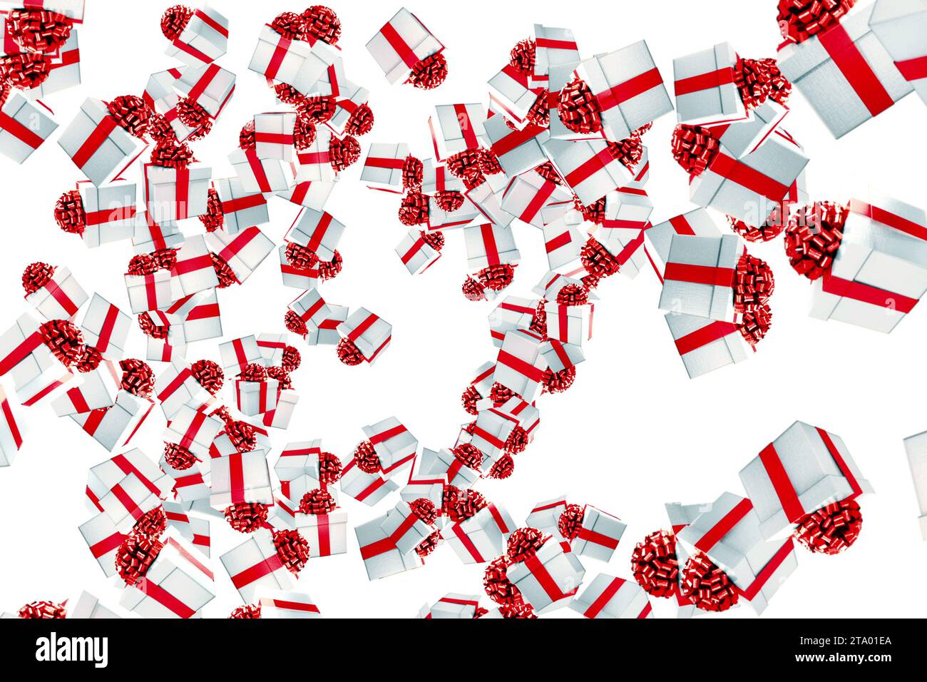 falling christmas gift boxes with explosion on white background ...