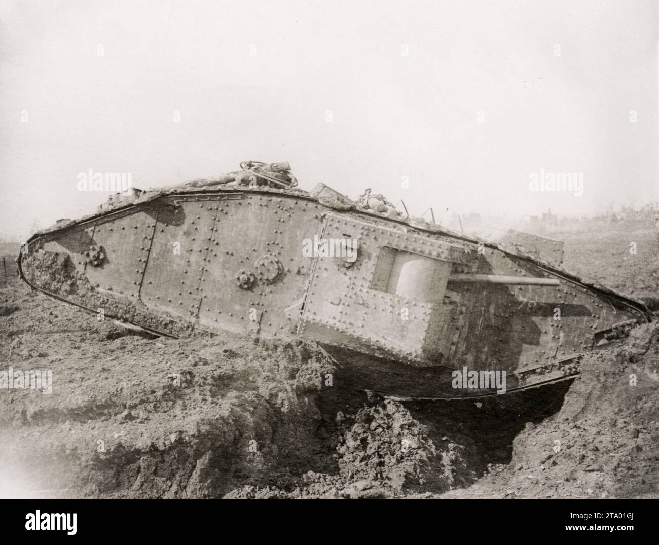 WW1 World War I - Tank driving over a trench Stock Photo - Alamy