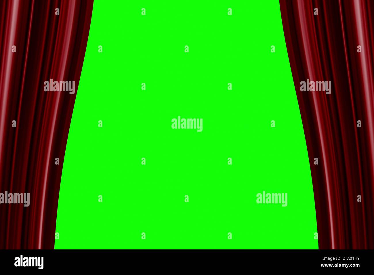 red curtain opening background, with chroma green screen,theater cinema ...