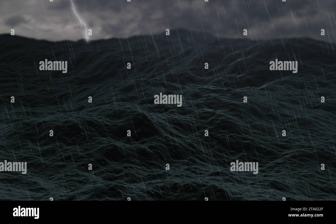 3D rendering stormy ocean, waves on rough sea or stormy ocean water ...