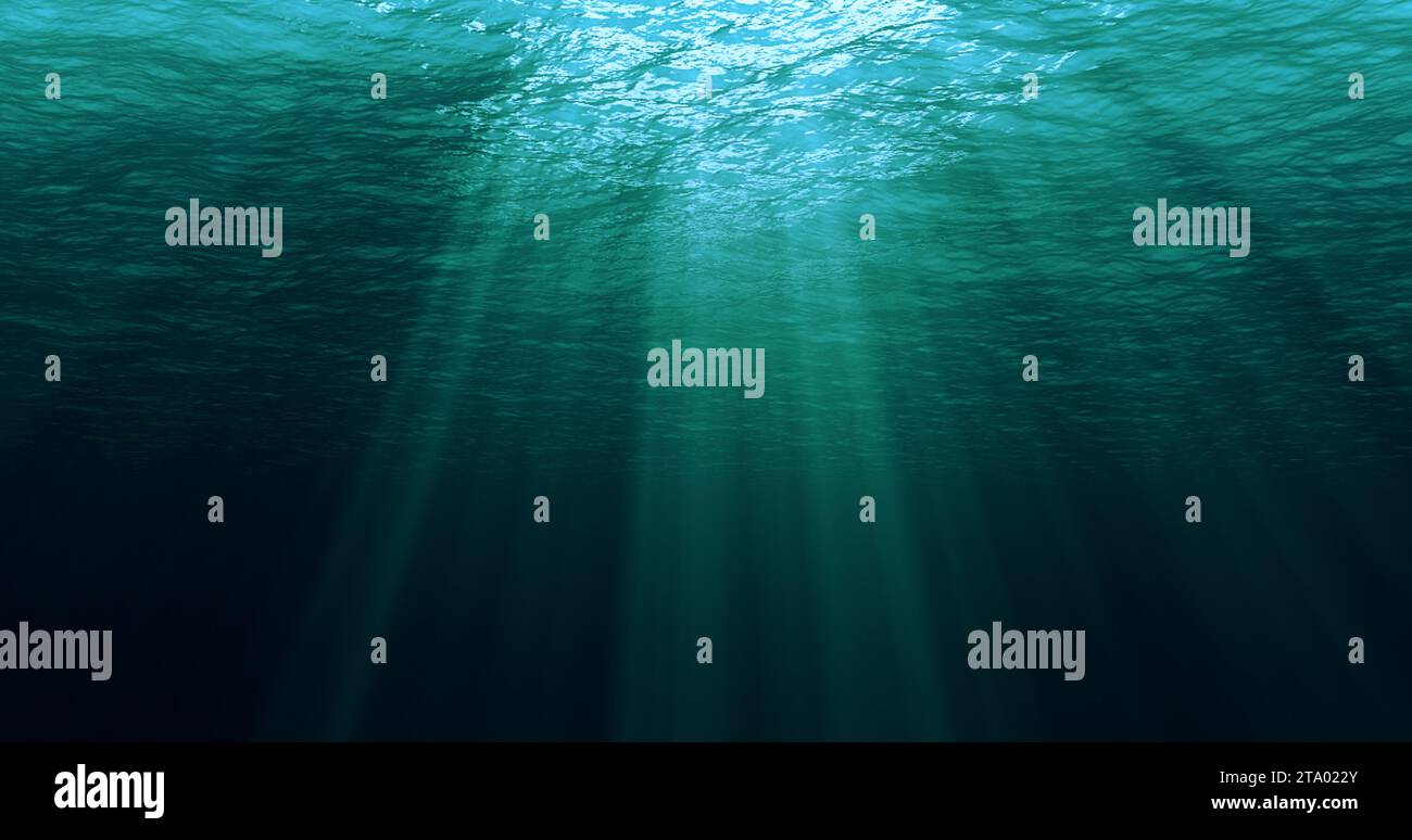 deep blue caribbean ocean waves from underwater background, light rays ...