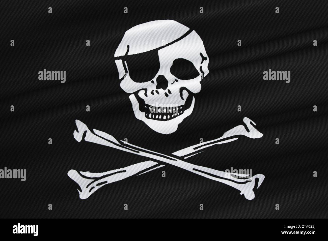 3D rendering, re of the pirate flag waving in wind, calico jack pirate ...