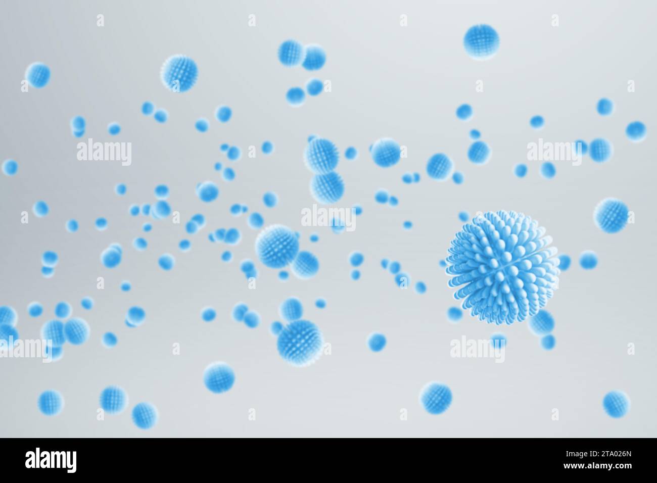 3D rendering, blue bacteria, virus, cell flowing on white grey gradient ...