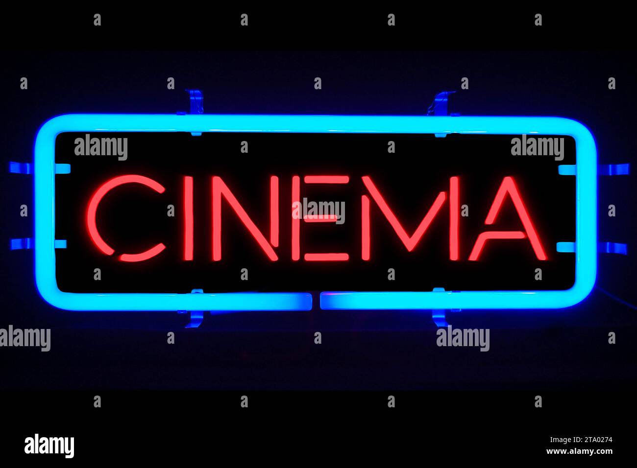 3D rendering flickering blinking blue neon sign on black background ...