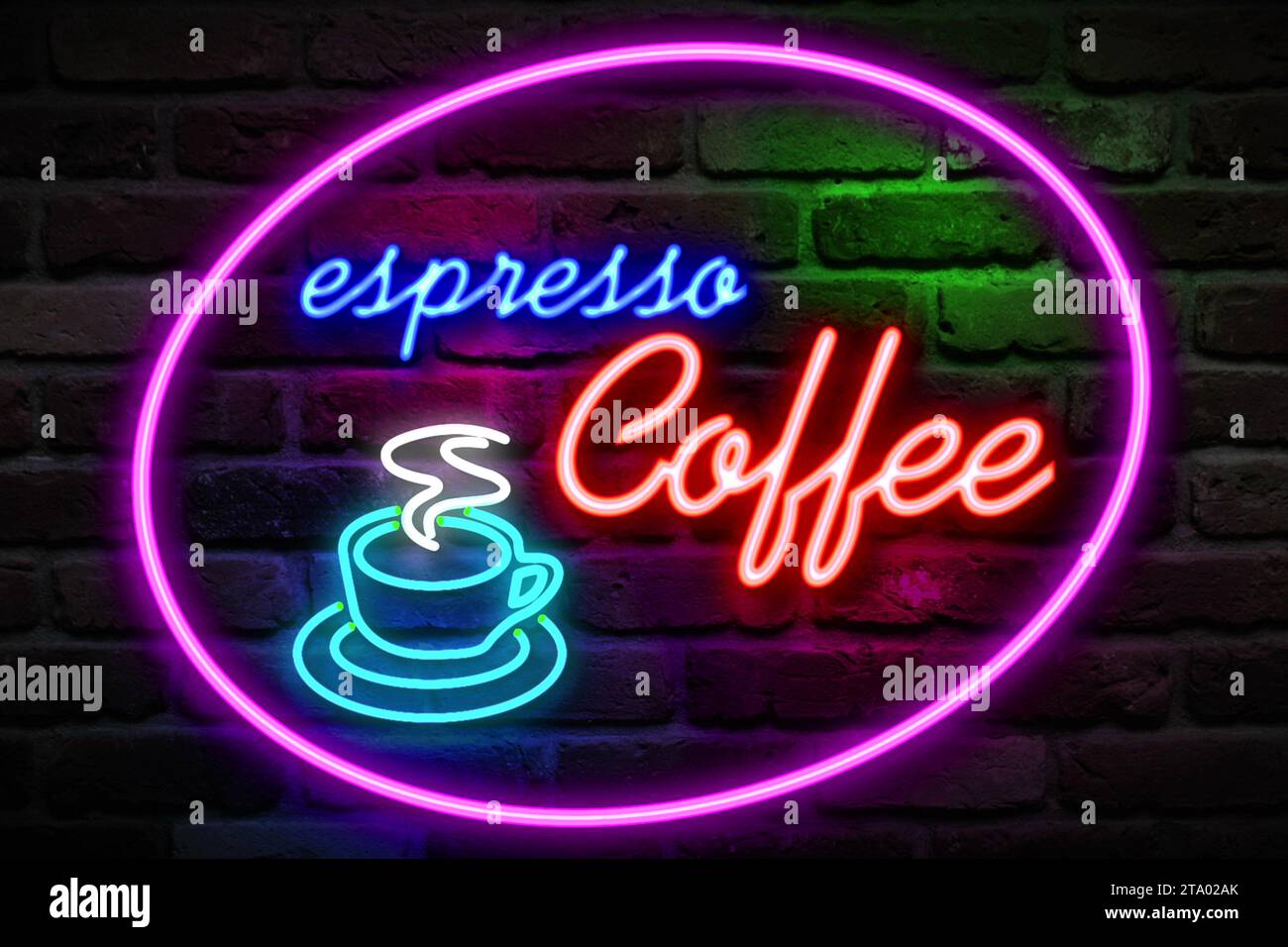 flickering blinking red and blue neon espresso coffee image symbol sign ...