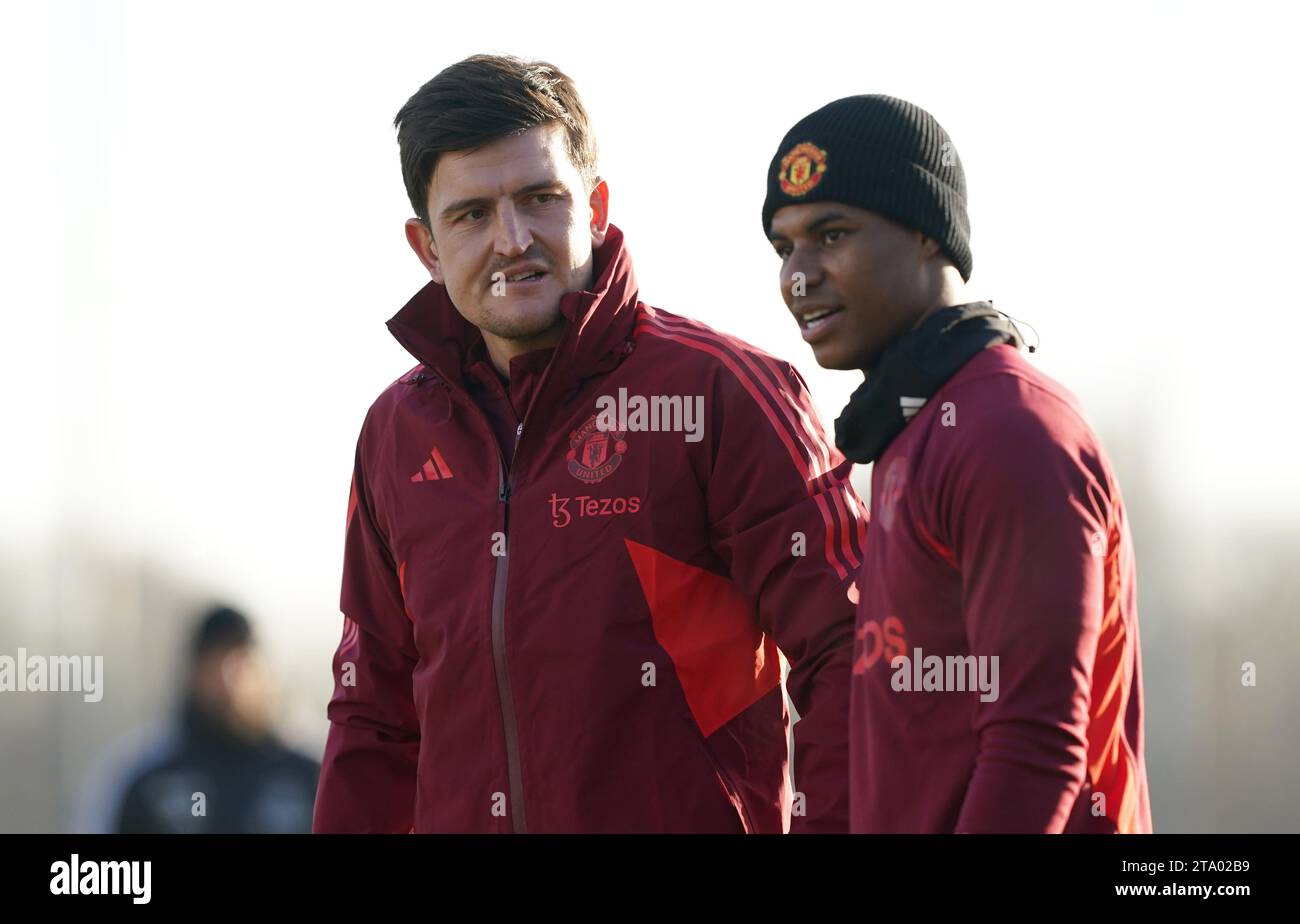 Manchester United's Harry Maguire (left) and Marcus Rashford during a ...