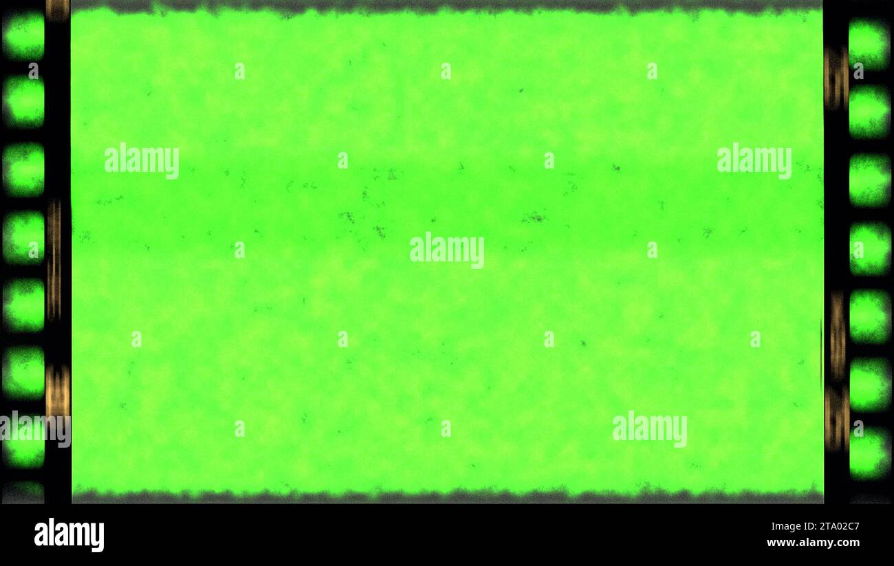 vintage old grunge film strip frame with chroma key green screen ...