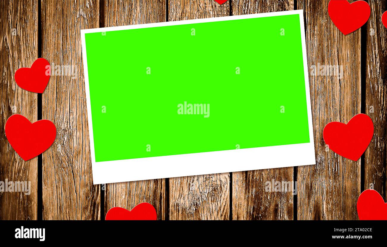 top view of decorative red hearts with photo frame with chroma key ...