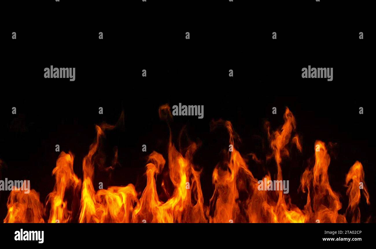 realistic fire flames burn movement frame on black background Stock ...