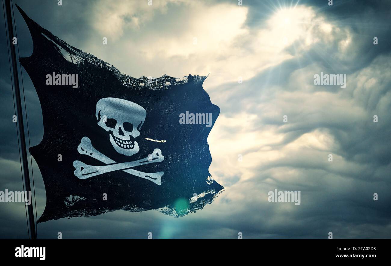 ripped tear grunge old fabric texture of the pirate skull flag waving ...