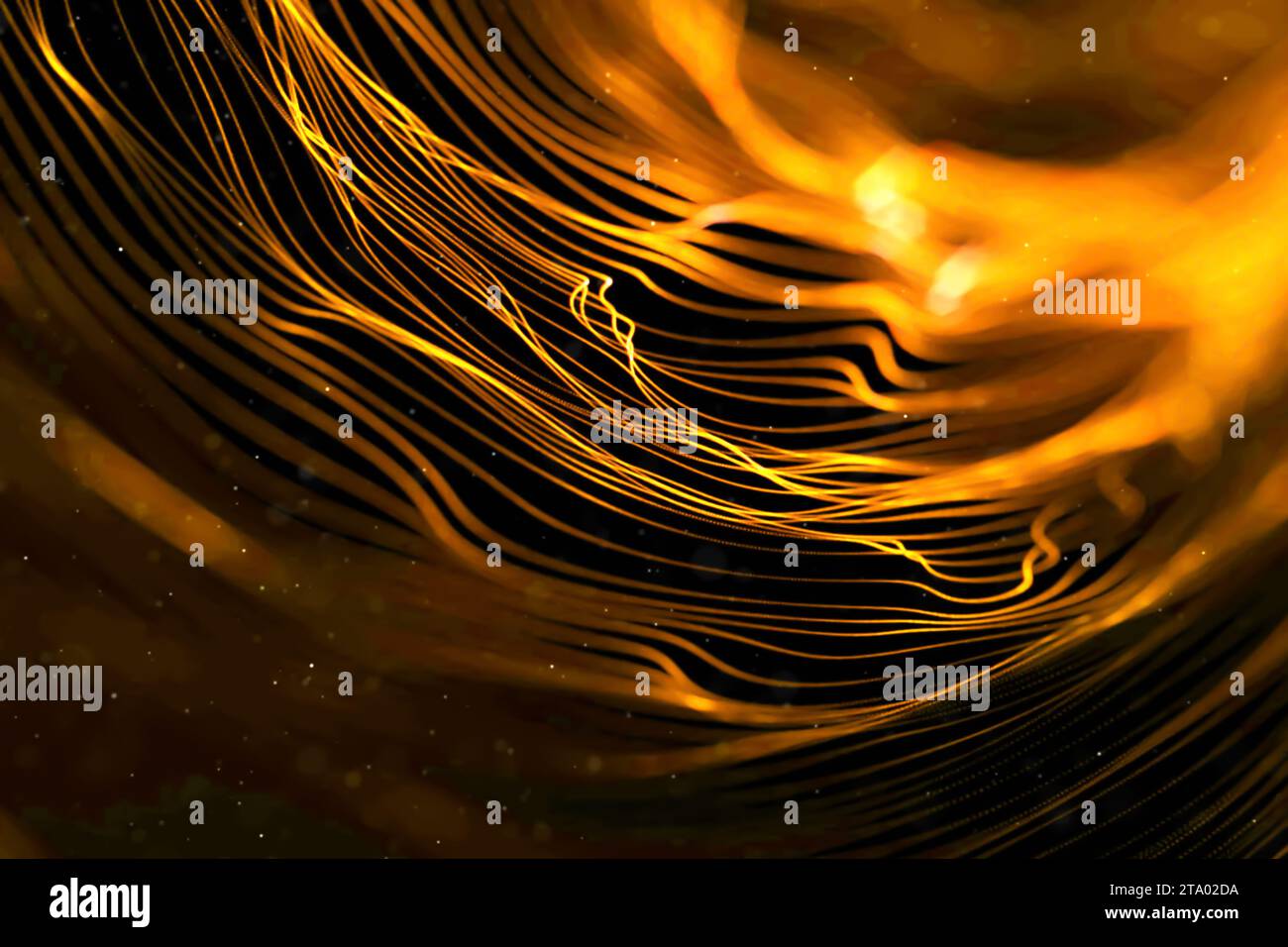 abstract stream wave array colorful glitter sparkle yellow, gold lines with particles on black ...