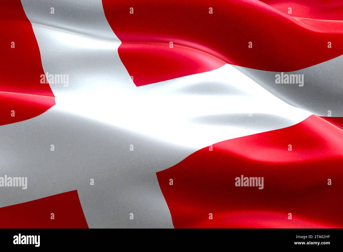 closeup of illustration waving dannebrog denmark flag, with red ...