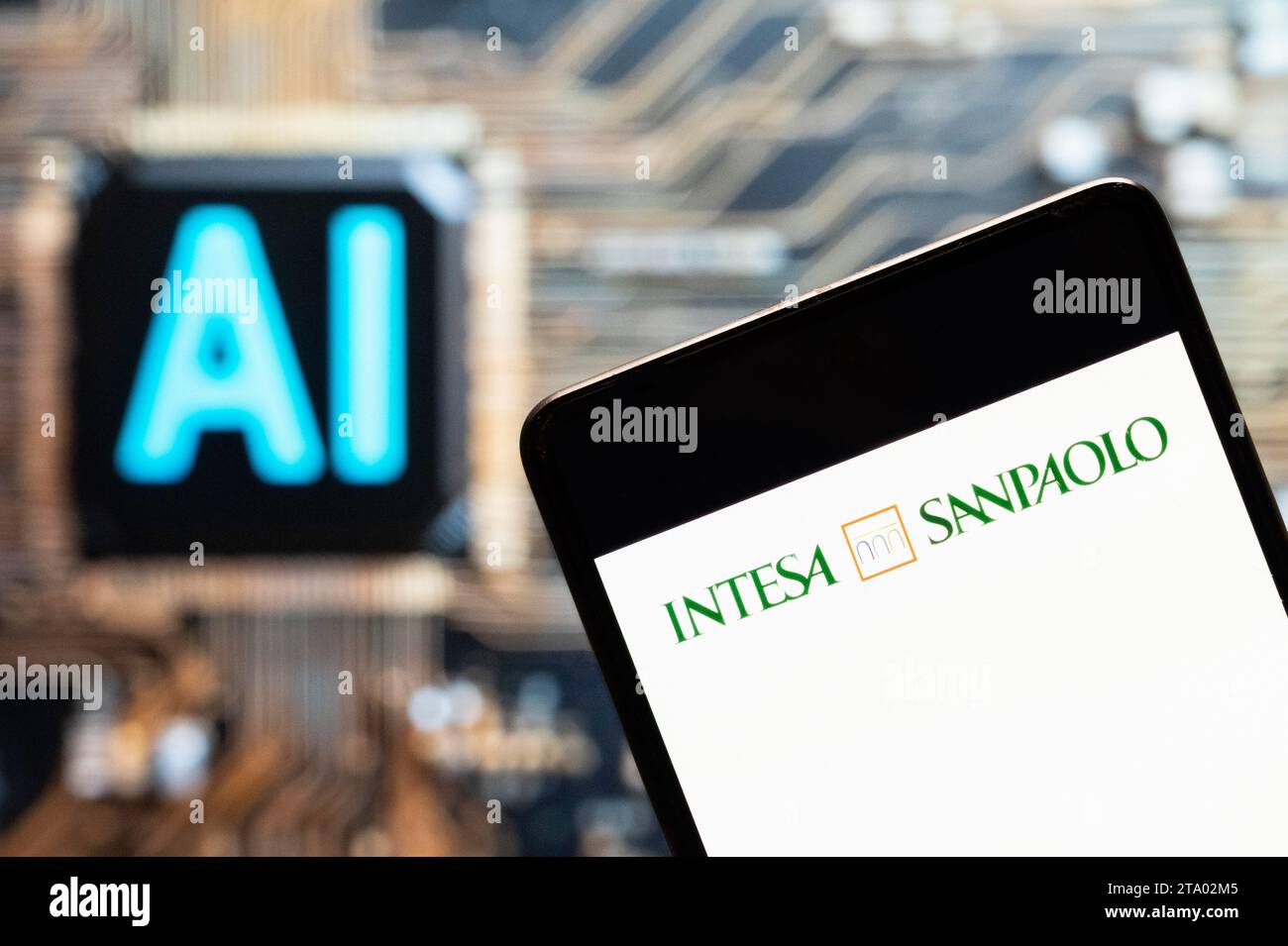 In this photo illustration, the Italian banking group Intesa Sanpaolo ...