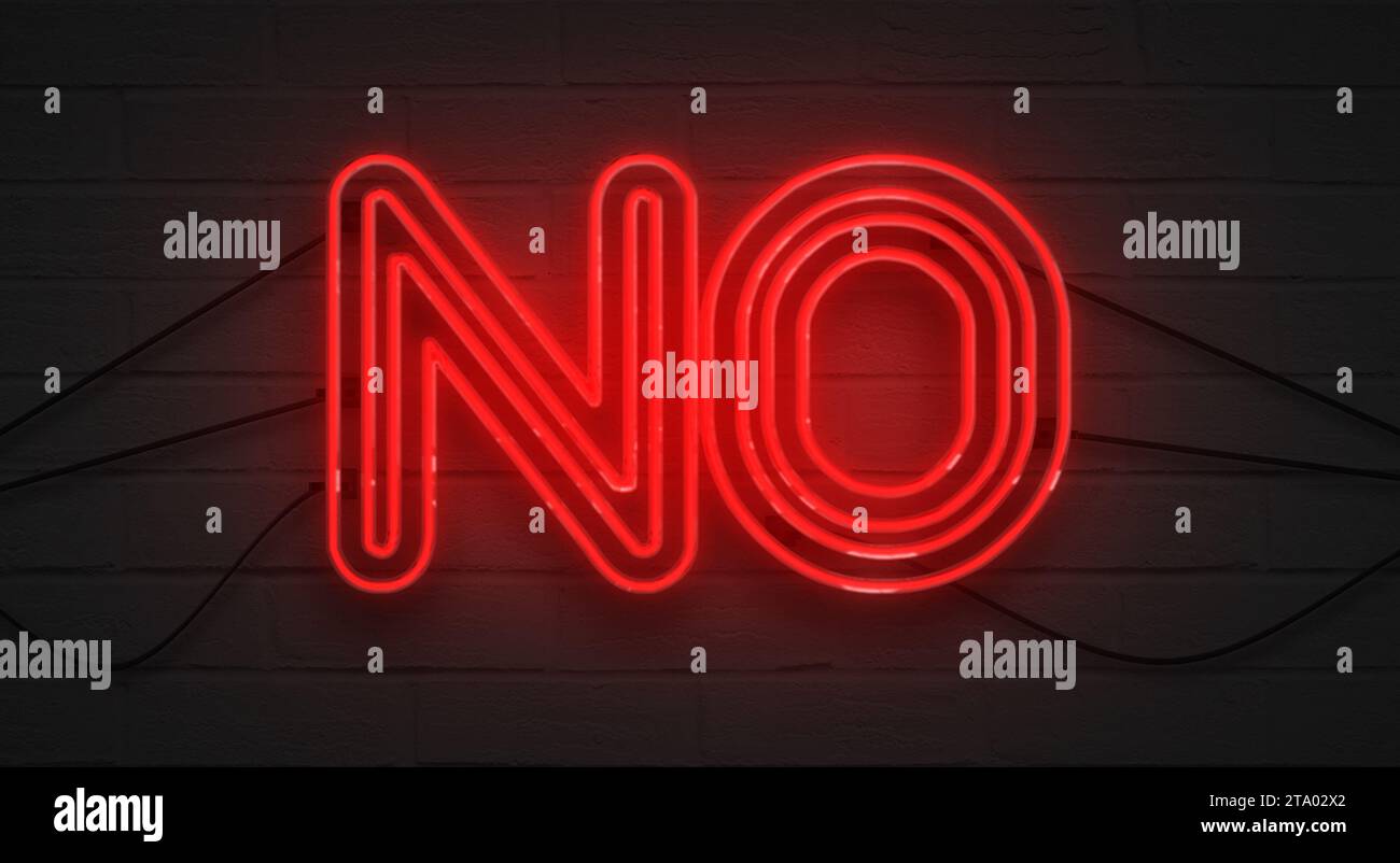 flickering blinking red neon sign on brick wall background, no negation ...