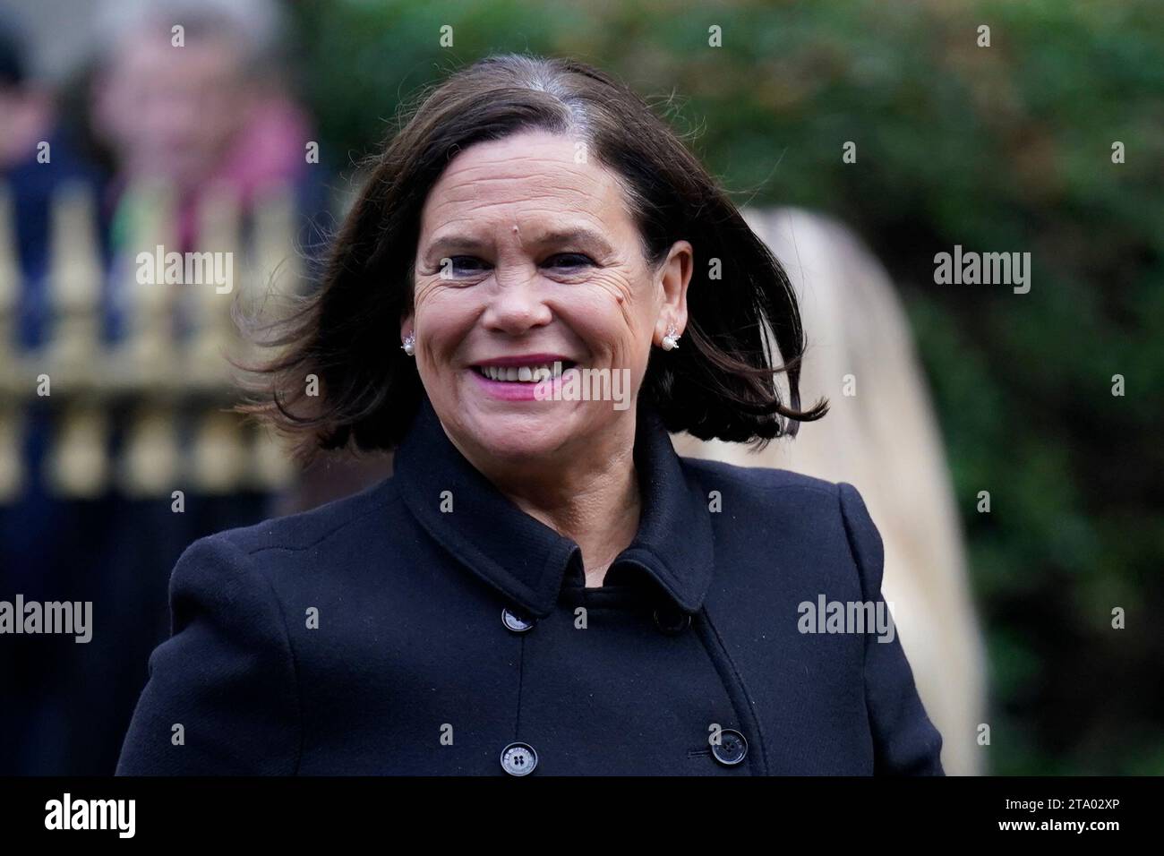 Sinn Fein leader Mary Lou McDonald arrives for the funeral Mass of Ben ...