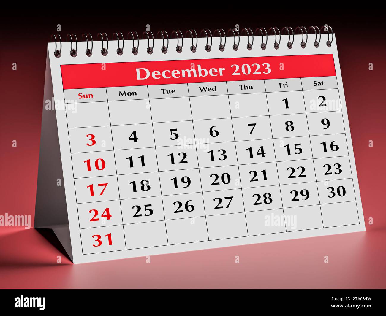 December 2023. One page of the annual business desk monthly calendar ...