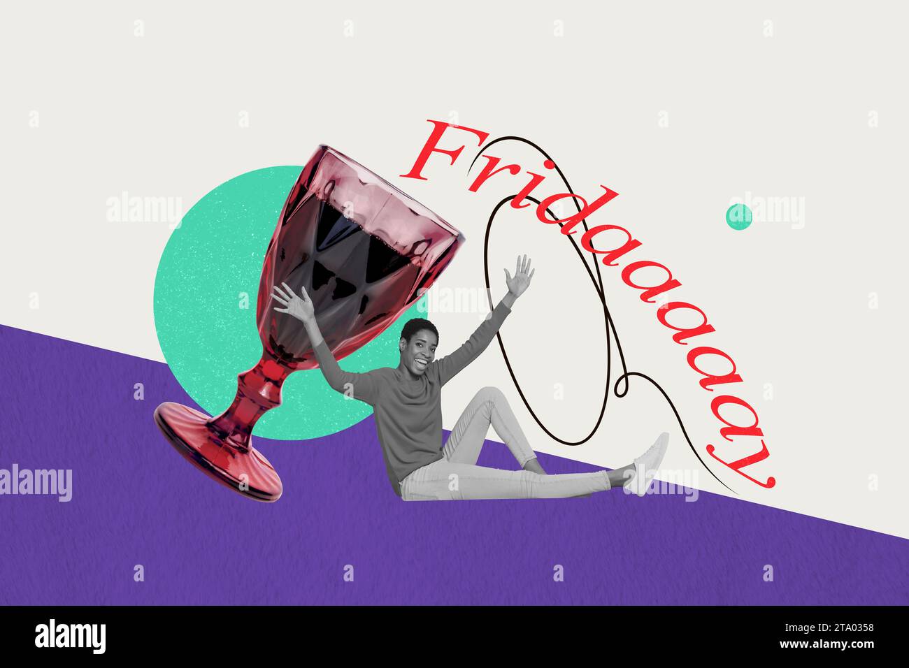 Creative trend collage of happy excited female have fun falling glass ...