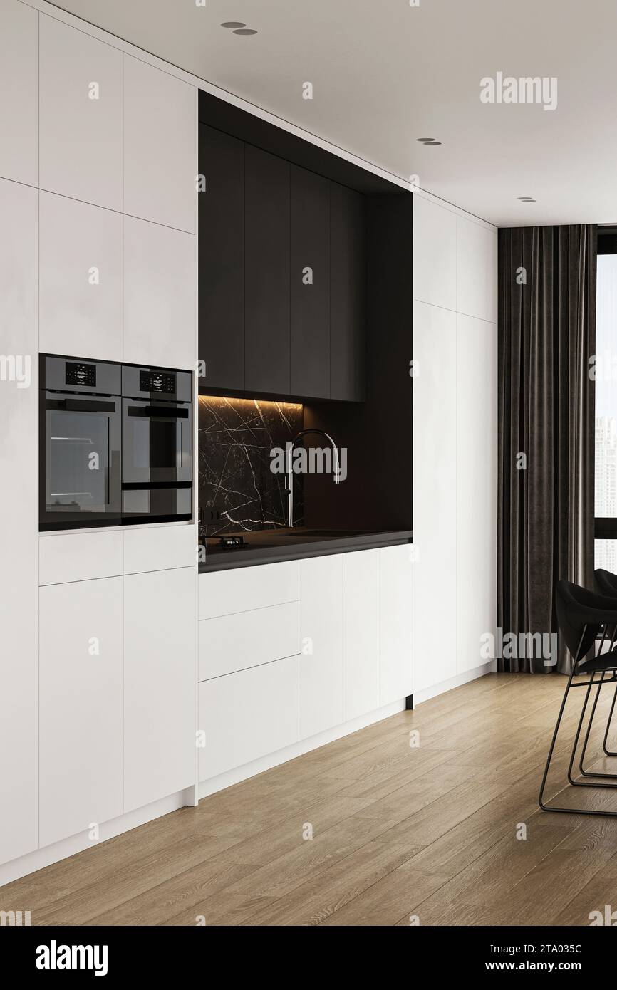 Sleek and modern kitchen design with high-end appliances and marble ...