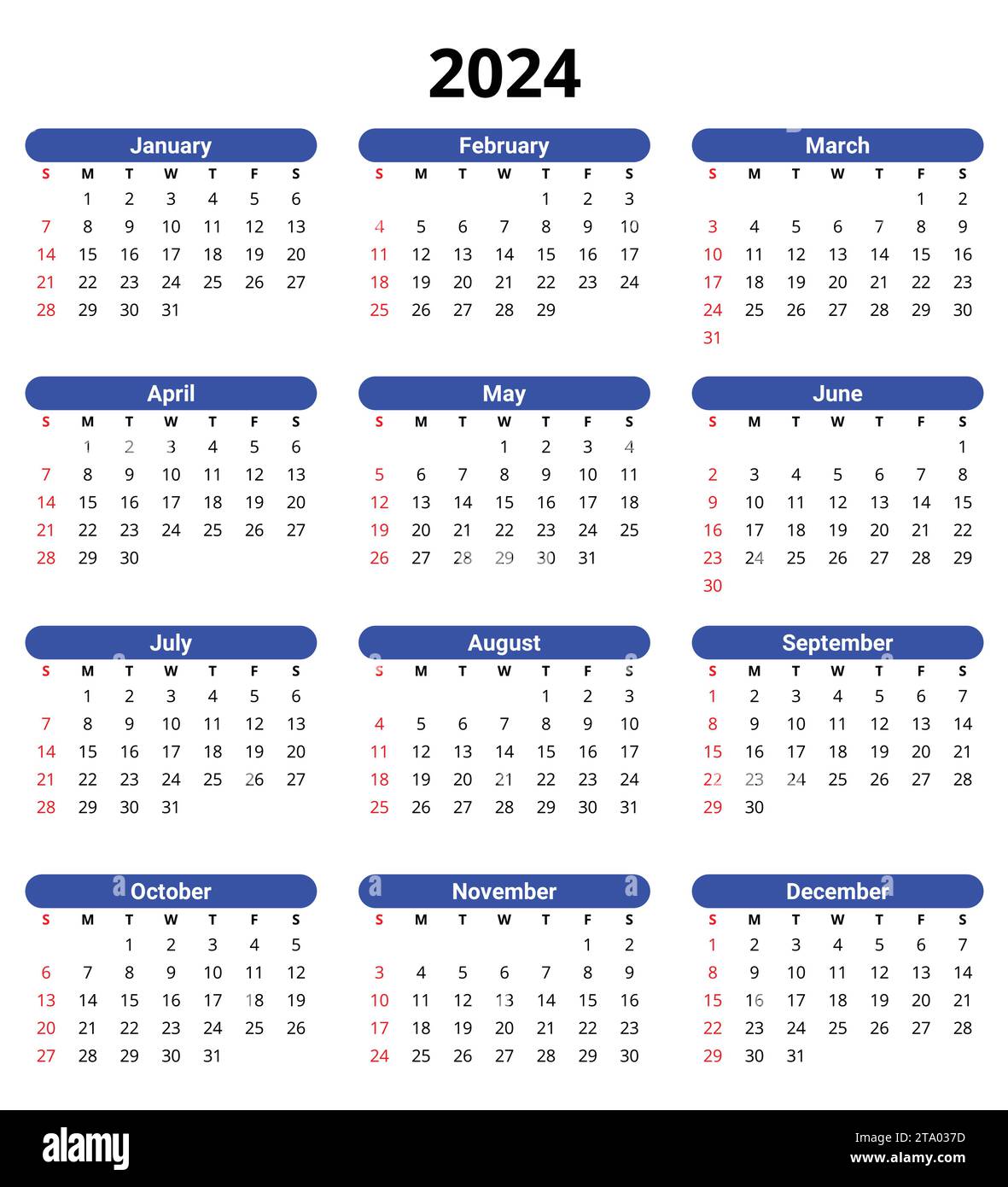 2024 calendar english Stock Vector Images - Alamy