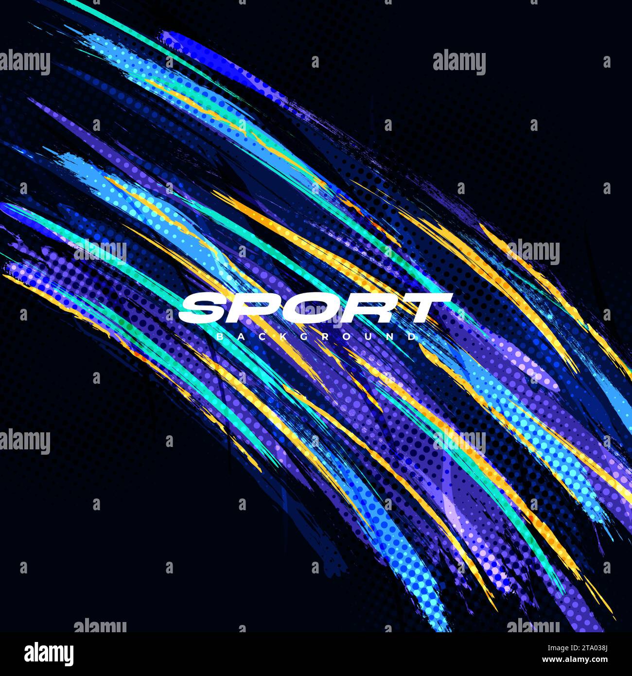 Sport Grunge Banner with Colorful Brushstroke Illustration and Halftone ...
