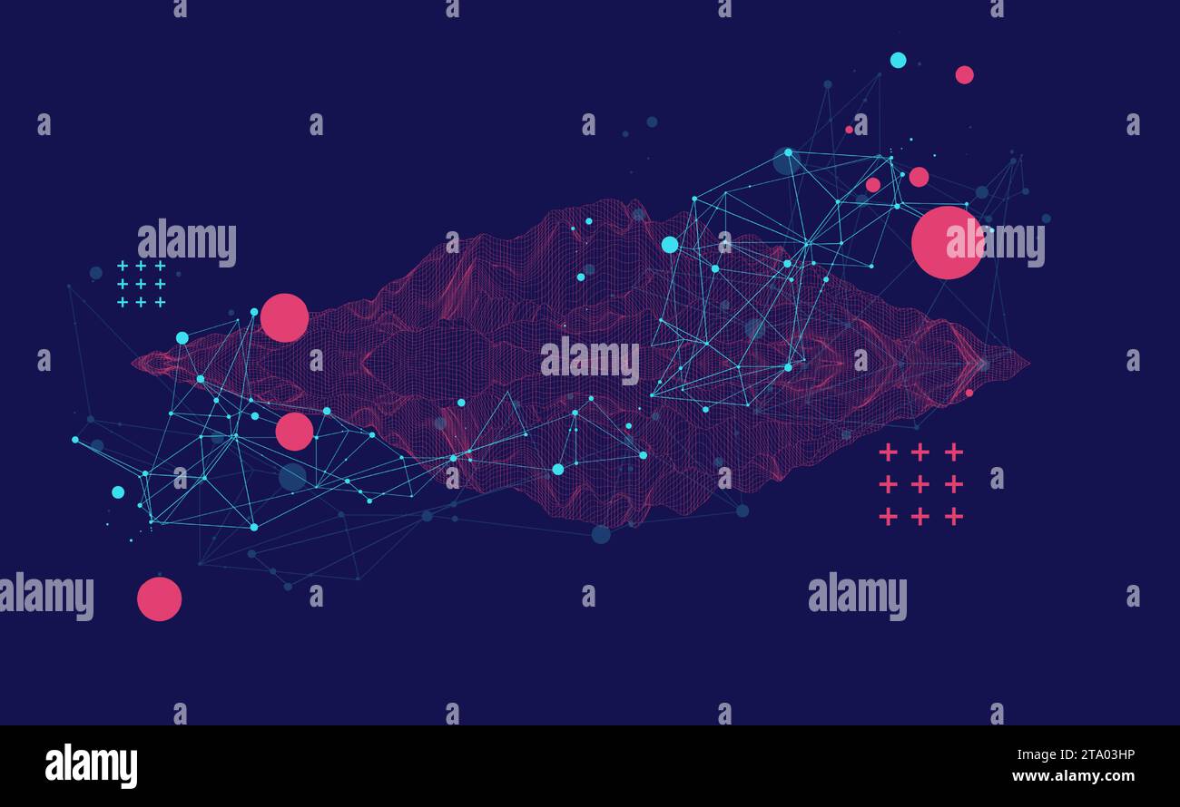 Abstract wireframe mountain background. Modern science or technology art elements. Surface ...