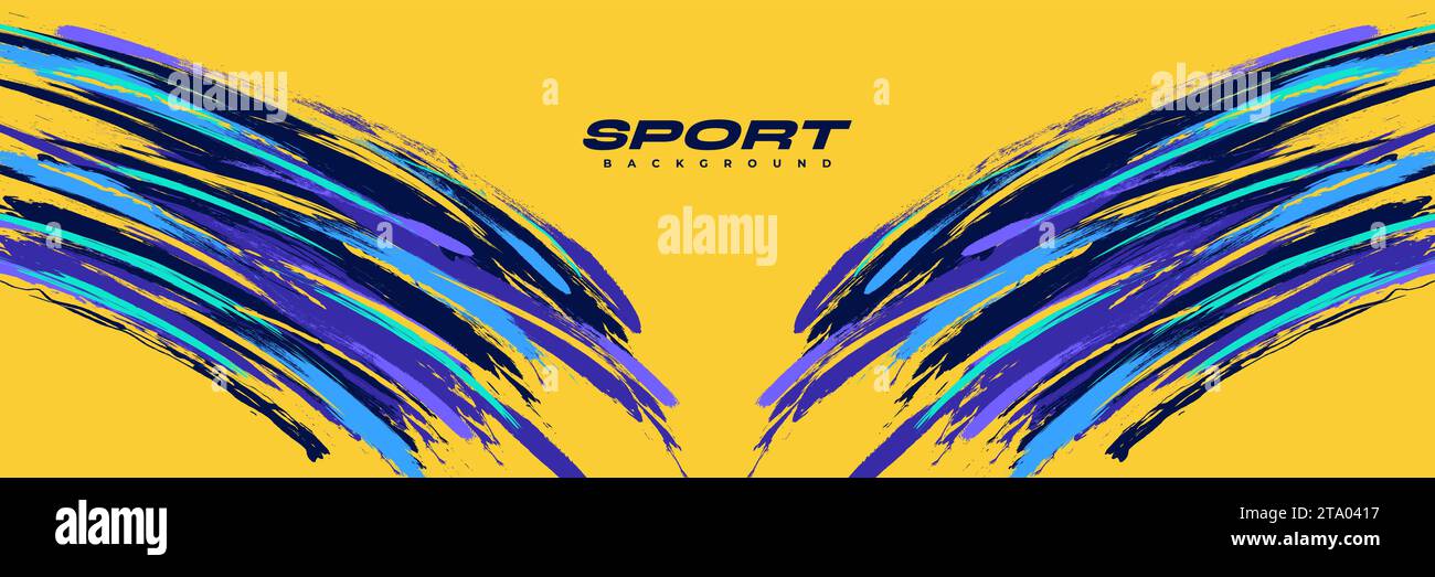 Sport Grunge Banner with Colorful Brushstroke Illustration and Halftone ...