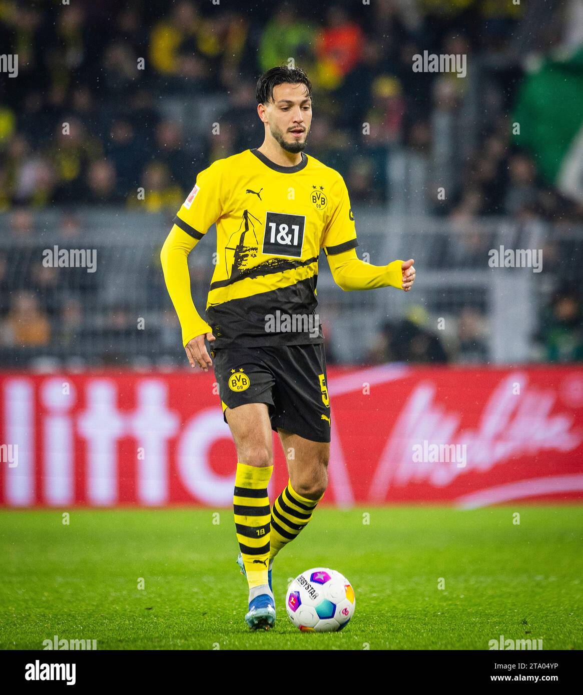 Dortmund, Germany. 25th Nov 2023. Ramy Bensebaini (BVB) Borussia Dortmund - Borussia ...