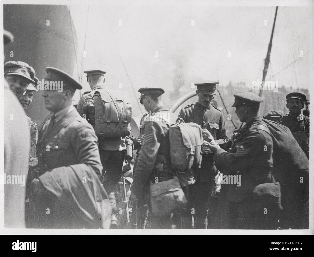 WW1 World War I - Sergeant Major oversees troops going on leave, France ...