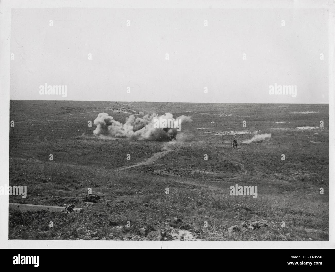 WW1 World War I - Shells burst on a cavalry squadron, France Stock ...