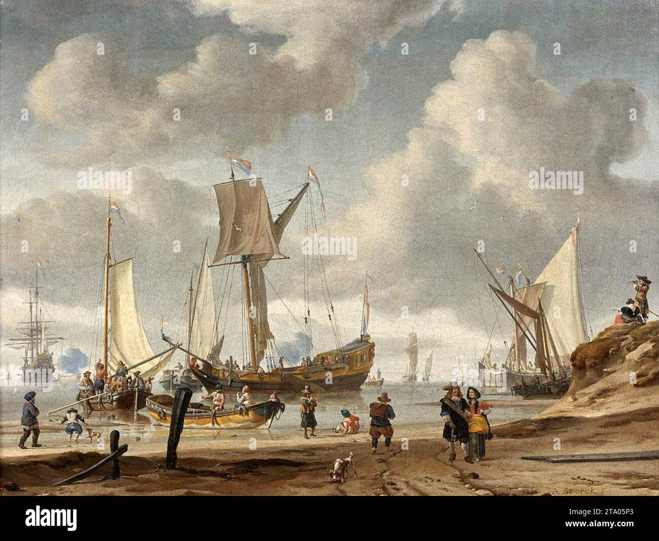 Seascape with View of a Beach Animated by Figures - by Abraham Storck ...