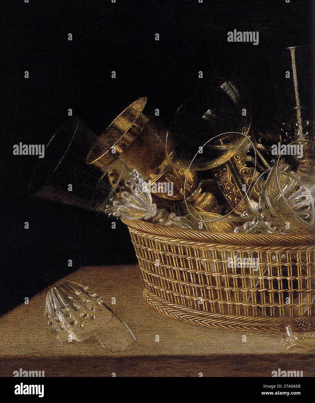 Still-Life of Glasses in a Basket (detail) 1644 by Sebastien Stoskopff ...