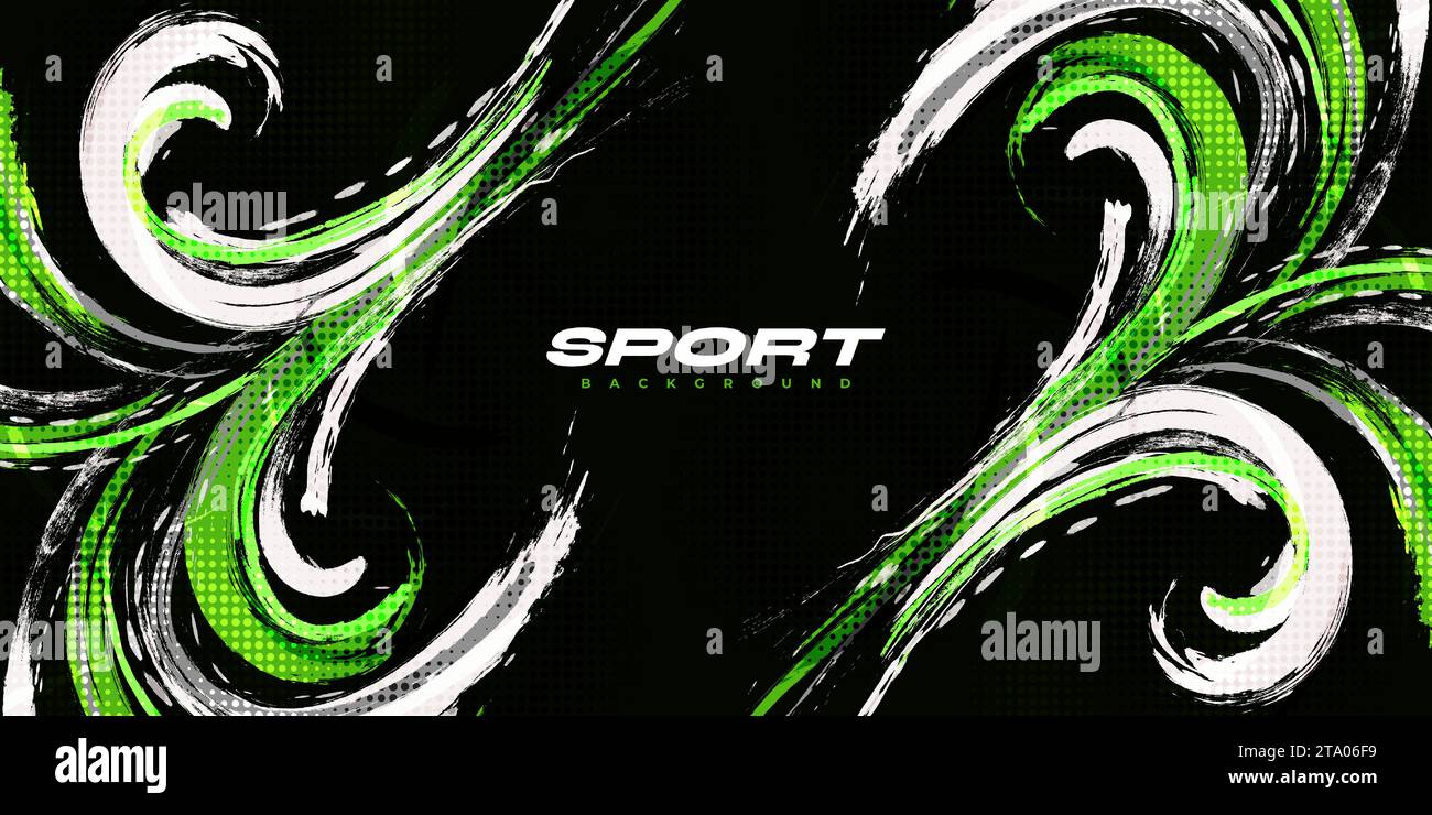 Sport Grunge Banner with Colorful Brushstroke Illustration and Halftone ...