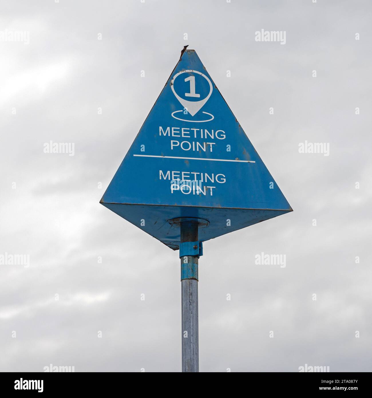 Number One Meeting Point Triangular Sign Pole Landmark Stock Photo - Alamy