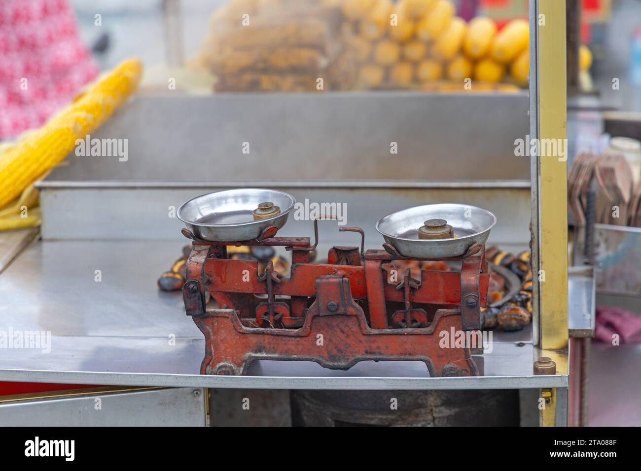 Vintage Style Weight Balance Scale at Street Cart Stock Photo - Alamy