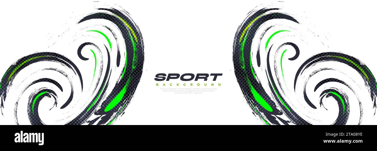 Sport Grunge Banner with Colorful Brushstroke Illustration and Halftone ...