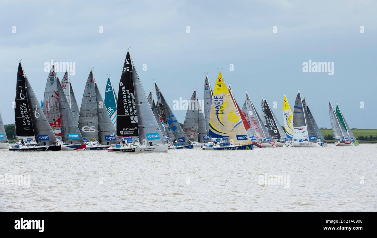 Fleet during start of the sailing race in monotype Beneteau 2 monohull ...