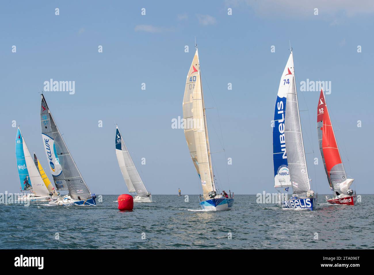 Fleet during the monohull sailing race Solo Maitre Coq off Les Sables d ...
