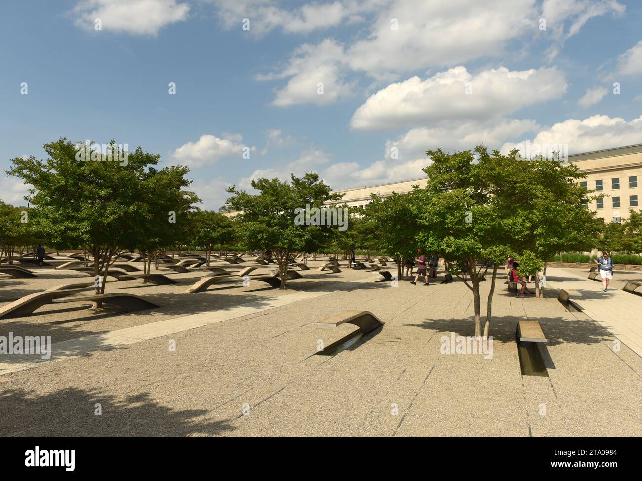 Washington, DC - June 01, 2018: The Pentagon Memorial features 184 empty benches, a Memorial to ...