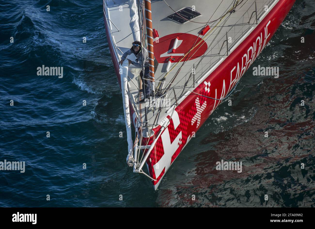 Sailing aerial images of the IMOCA boat La Fabrique, skipper Alan Roura ...