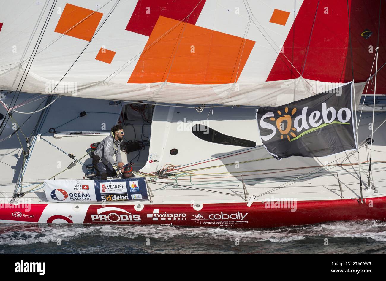 Sailing aerial images of the IMOCA boat La Fabrique, skipper Alan Roura ...