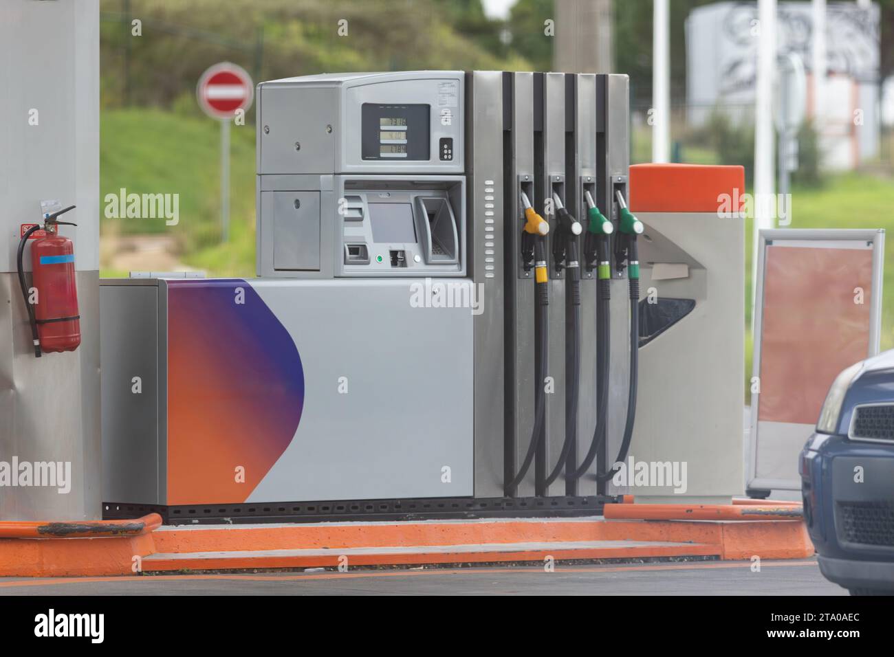 Gas Station with Parked Car Stock Photo - Alamy