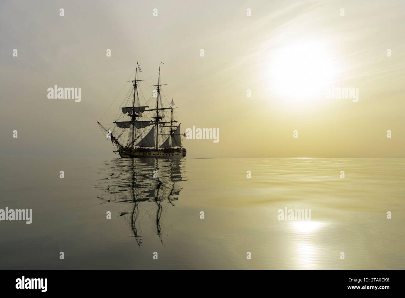 The old frigate ship L'Hermione leaving the Bassin des Chalutiers of La ...