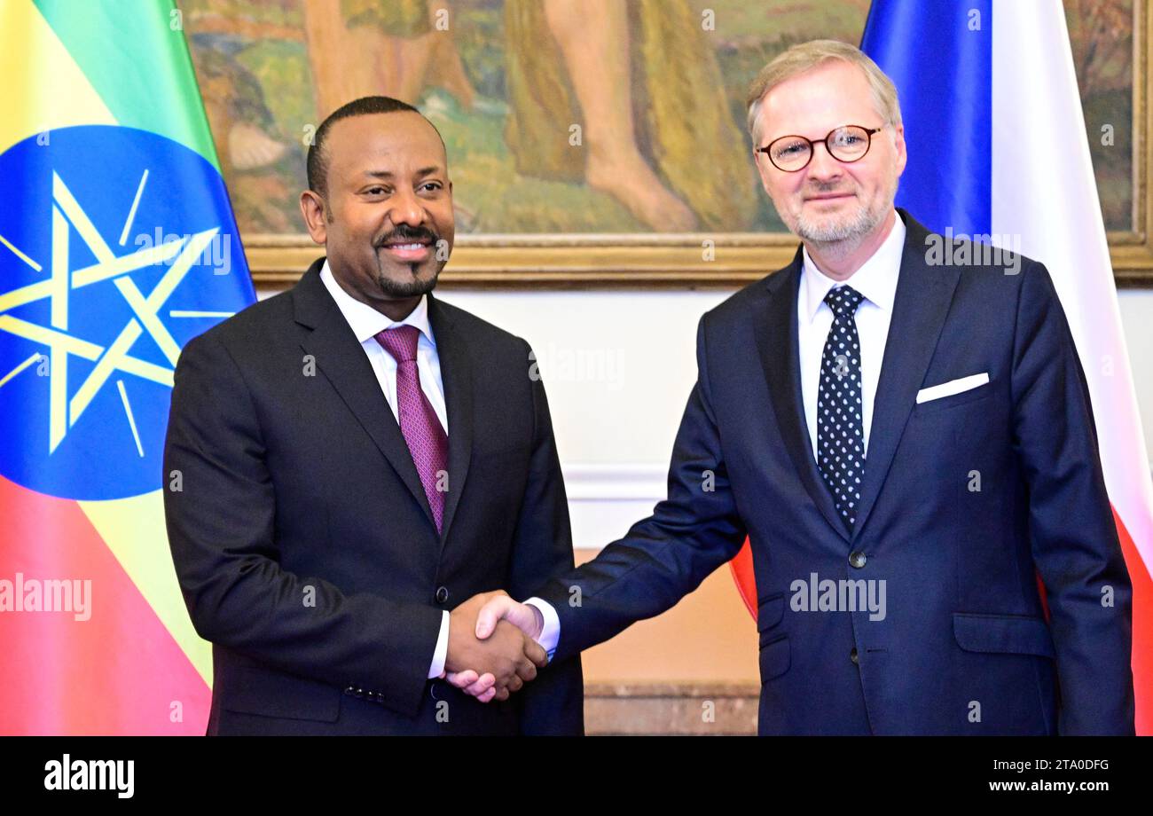 Prime Minister Petr Fiala (ODS), right, receives Prime Minister of ...
