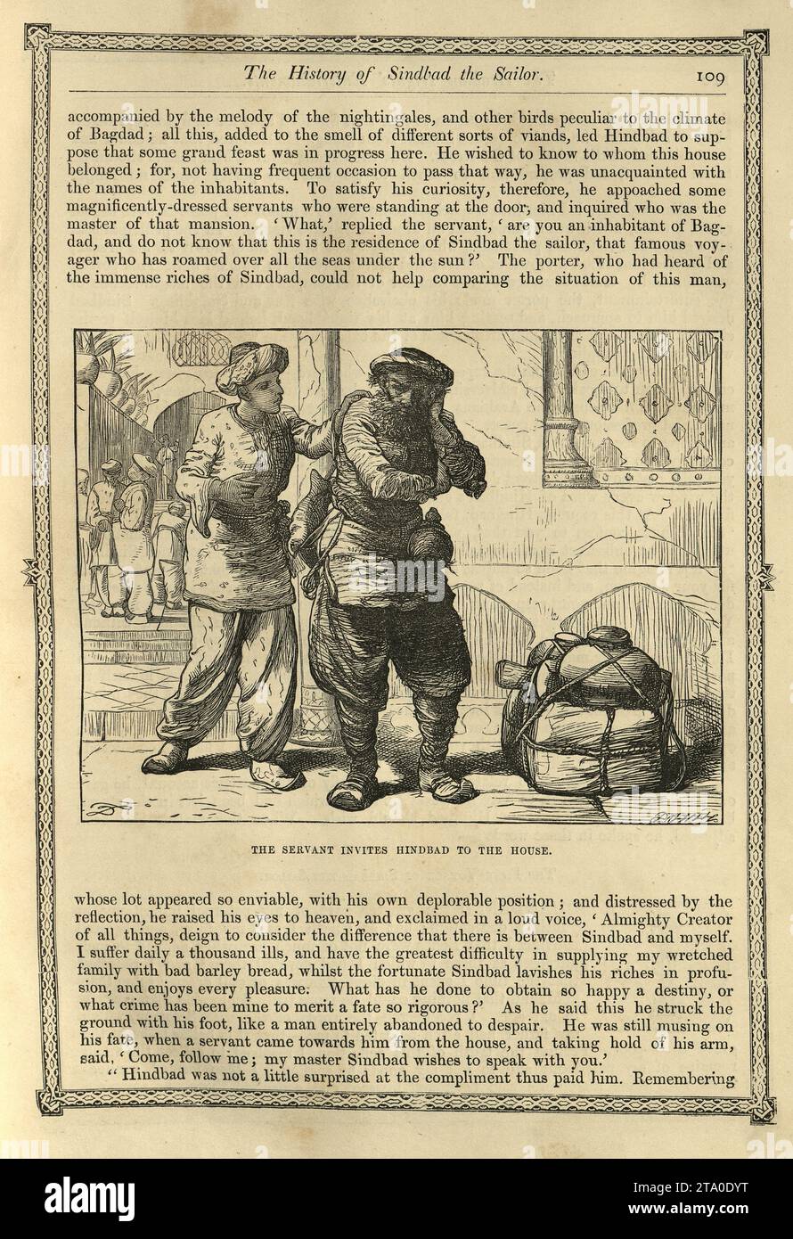 Vintage illustration One Thousand and One Nights, Servant invites ...